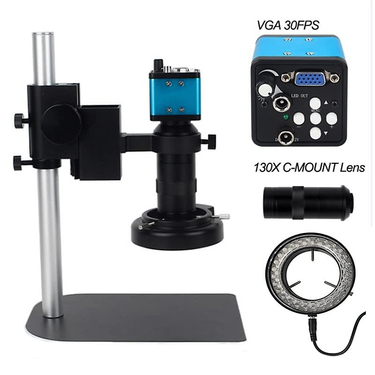 Handheld Digital Microscope Accessories Digital Video Monocular Microscope Set 180X/130X C-Mount 13MP/38MP/48MP 4K HDMI USB Camera Microscope Accessories (Color : 130X 13MP VGA Set)
