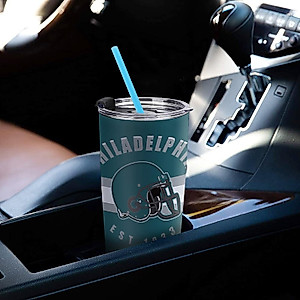 Custom Philadelphia Tumbler 20oz Stainless Steel with Lid & Straw Personalized Football Fans Gifts for Women Men Coffee Travel Mug Cup Add Name Number
