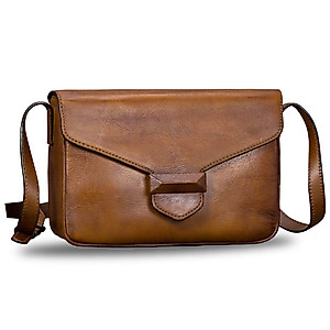 Genuine Leather Crossbody Bags for Women Handmade Ladies Satchel Vintage Purses Handbag Brown