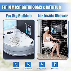 UGarden Height Adjustable Folding Shower Chair Seat, Stainless Steel Shower Chair for Inside Shower w/Crossbar, 400LB Portable Travel Shower Stool, Safety Anti-slip Bath Chair for Seniors, Adults,Gray