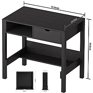 DOSLEEPS Computer Desk with Drawers - Office Desk, 32 inch Writing Desk with Storage Shelves, Vanity Small Desk, Console Table for Living Room, Bedroom, Black.