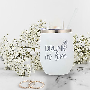 Drunk In Love Bride Cup Stainless Steel 12oz Bride Tumbler with Lid and straw! Perfect Bride Wine Tumbler Engagement Gift for the Future Bride, Bride Wine Glass Bachelorette, Gifts for the Bride