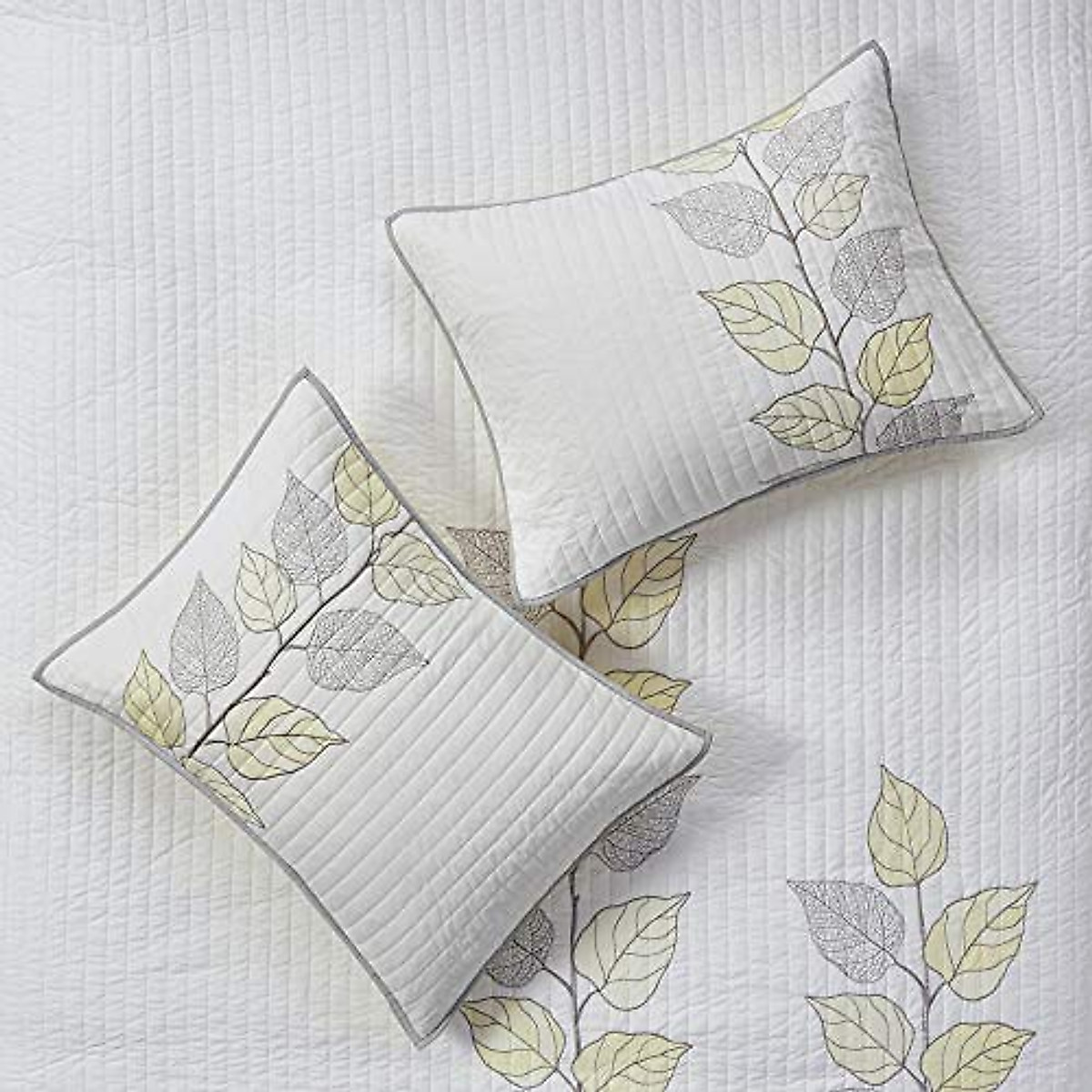 Madison Park Caelie Quilt Modern Classic Design All Season, Breathable Coverlet Lightweight Bedding Set, Matching Shams, Decorative Pillow, King/Cal King(104"x94"), Leaf Yellow 6 Piece