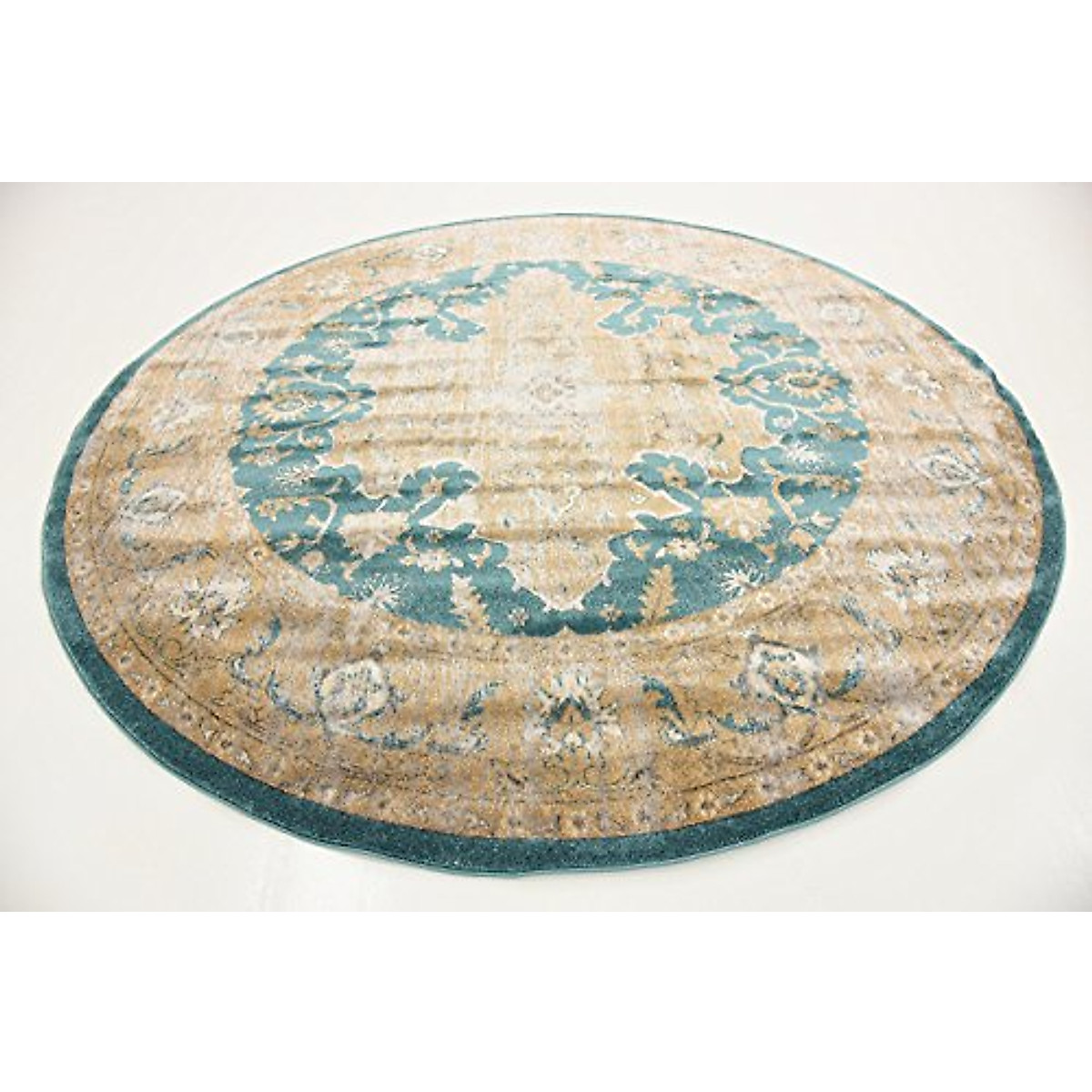 Unique Loom Aurora Collection Over-Dyed, Abstract, Botanical Southwestern, Transitional Area Rug, 8 ft x 8 ft, Teal/Beige