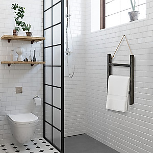 GenMous 3 Tiered Tea Towel Ladder with Cute Kitchen Sign for Farmhouse Kitchen Counter Decor, Rustic Torched Wood Hand Towel Stand, Hanging Bathroom Decorative Mini Ladder Kitchen Towel Rack Black