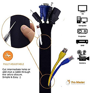 Premium 63'' Cable Management Sleeve, Best Cords Organizer for TV On Wall, Desk, Computer, Office, Home - DIY Adjustable Reversible Black and White Neoprene Cord Hider Wire Cover Concealer Wrap