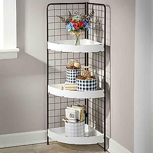 The Lakeside Collection Metal Corner Shelf - 3 Tier Rustic Farmhouse Shelving Display Unit - White