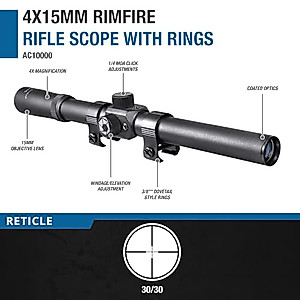 Barska 4x15 Rimfire Riflescope with Crosshair Reticle Parallax Free 50 Yards for Short Rimfire Ranges