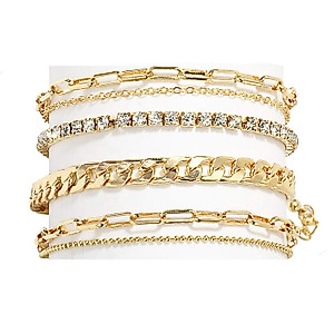 Nanafast 4-6PCS Ankle Bracelets Set for Women Gold Boho Beach Anklet Chain Adjustable Foot Jewelry Extremely Simple Style-4PCS