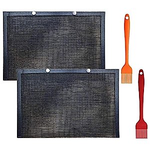 sorkwo Large BBQ Grill Mesh Bag, Non-Stick Baking Grilling Bag Heat-Resistant Reusable Easy to Clean Baked Grilling PTFE Bag for Outdoor Picnic Cooking Barbecue