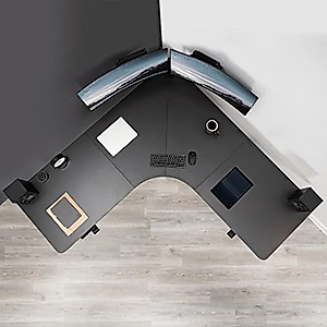 VIVO Electric Height Adjustable 71 x 71 inch Curved Corner Stand Up Desk, Black 4 Section Table Top, Black Frame with Memory Controller, L-Shaped Standing Workstation, DESK-KIT-E3CB2
