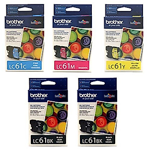 Brother LC-61 Ink Cartridge Set of Cyan,Magenta, Yellow - 1 Each, Black -2 Pack in Retail Packing