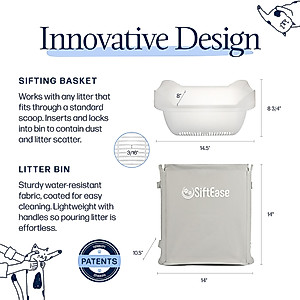 Cat Litter Sifter - SiftEase Sifting Litter Box Cleaner, Fast & Easy Scoop Free Cleaning, Large Sifter with Bin for Odor Control and Longer Lasting Litter