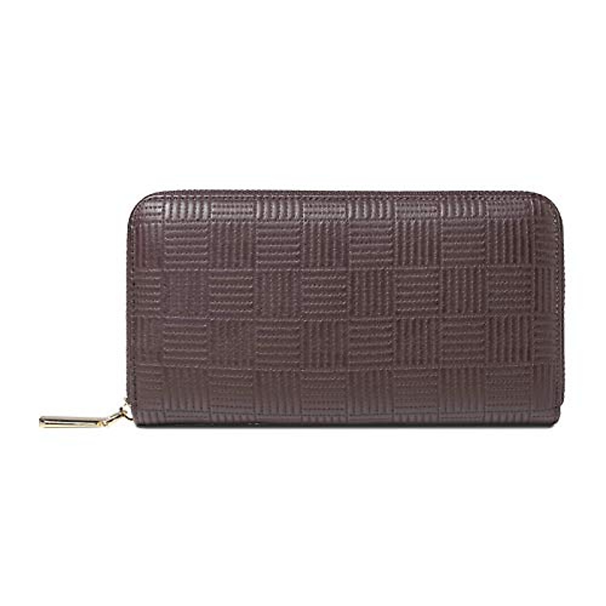 Daisy Rose Women’s Zip-Around Wallet & Phone Clutch with RFID Blocking, PU Vegan Leather (Brown Check)