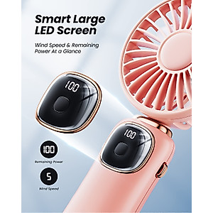 coldSky Portable Handheld Fan, 4000mAh Battery Operated Fan with LED Display, Handheld/Neck/Desk 3 in 1 Personal Small Fan, 90° Foldable Desk Fan with Base, 5 Speed Lash Fan Makeup Fan for Women