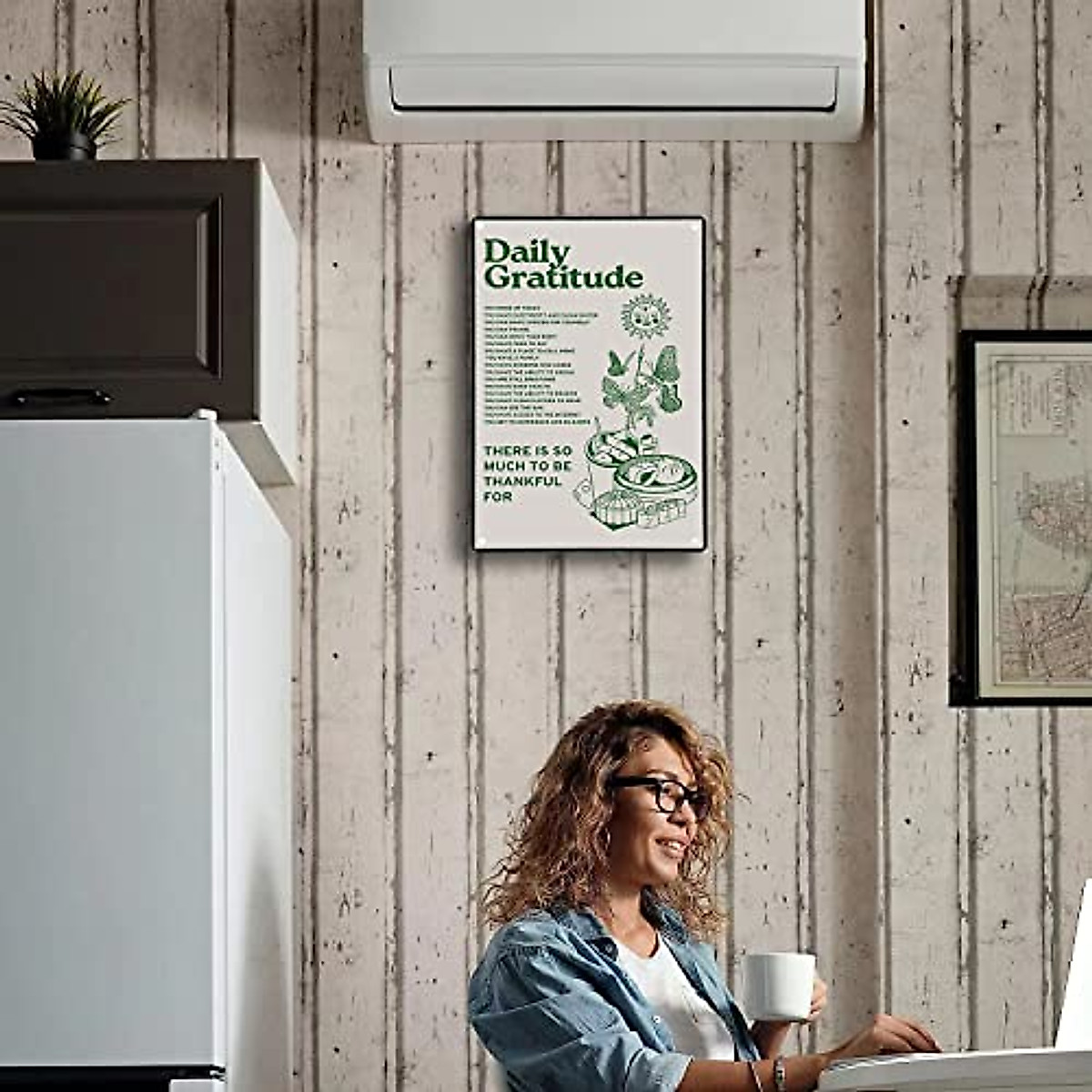 Room Decor Aesthetic Wall Decor Daily Gratitude Inspirational Metal Tin Sign, Green Boho Home Coffee Room Wall Office Decor 8X12Inch