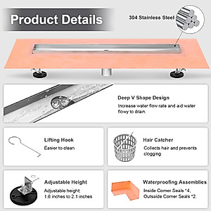 24 Inch Linear Drain Compatible with Schluter Systems Kerdi-Line with Hair Catcher 304 Stainless Steel Channel Body Shower Drain
