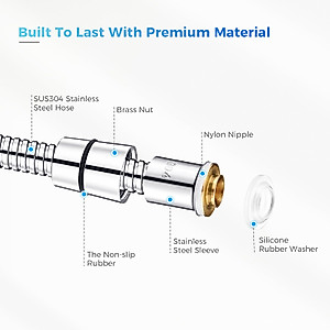 WTEETB Shower Hose Extra Long 100 Inches, 304 Stainless Steel Handheld Shower Head Hose Replacement, Flexible Hose Attachment, Toilet Hose for Bidet Sprayer 8.3 feet