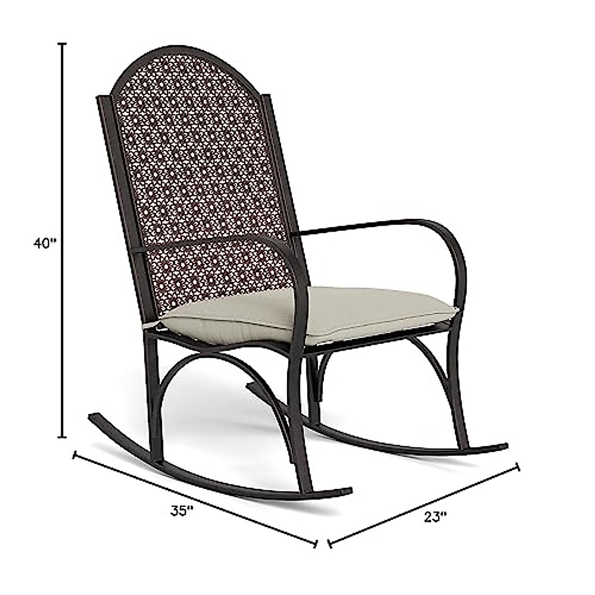 Tortuga Outdoor Metal Garden Rocking Chair with Cushion, Oiled Copper Color Sofas, Twin, Black