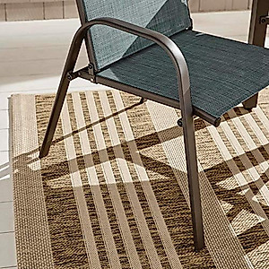 Mix and Match Dark Taupe Steel Sling Outdoor Patio Dining Chair in Conley Denim Blue (2-Pack)