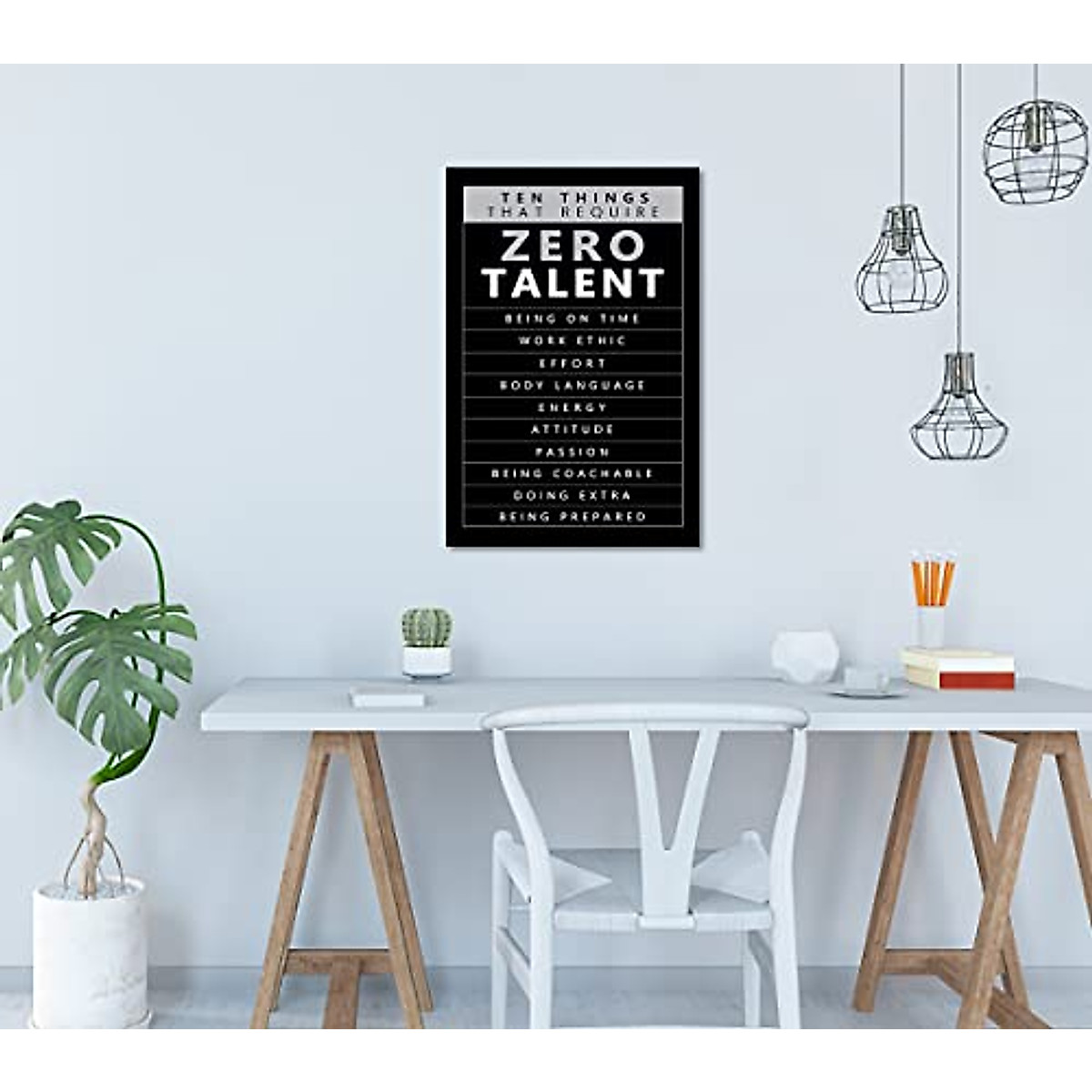 Inspirational Framed Office Canvas Wall Art Motivational Positive Entrepreneur Quotes Ten Things that Require Zero Talent Paintings Artwork Workplace Classroom Wall Decor Ready to Hang-12”Wx18”H