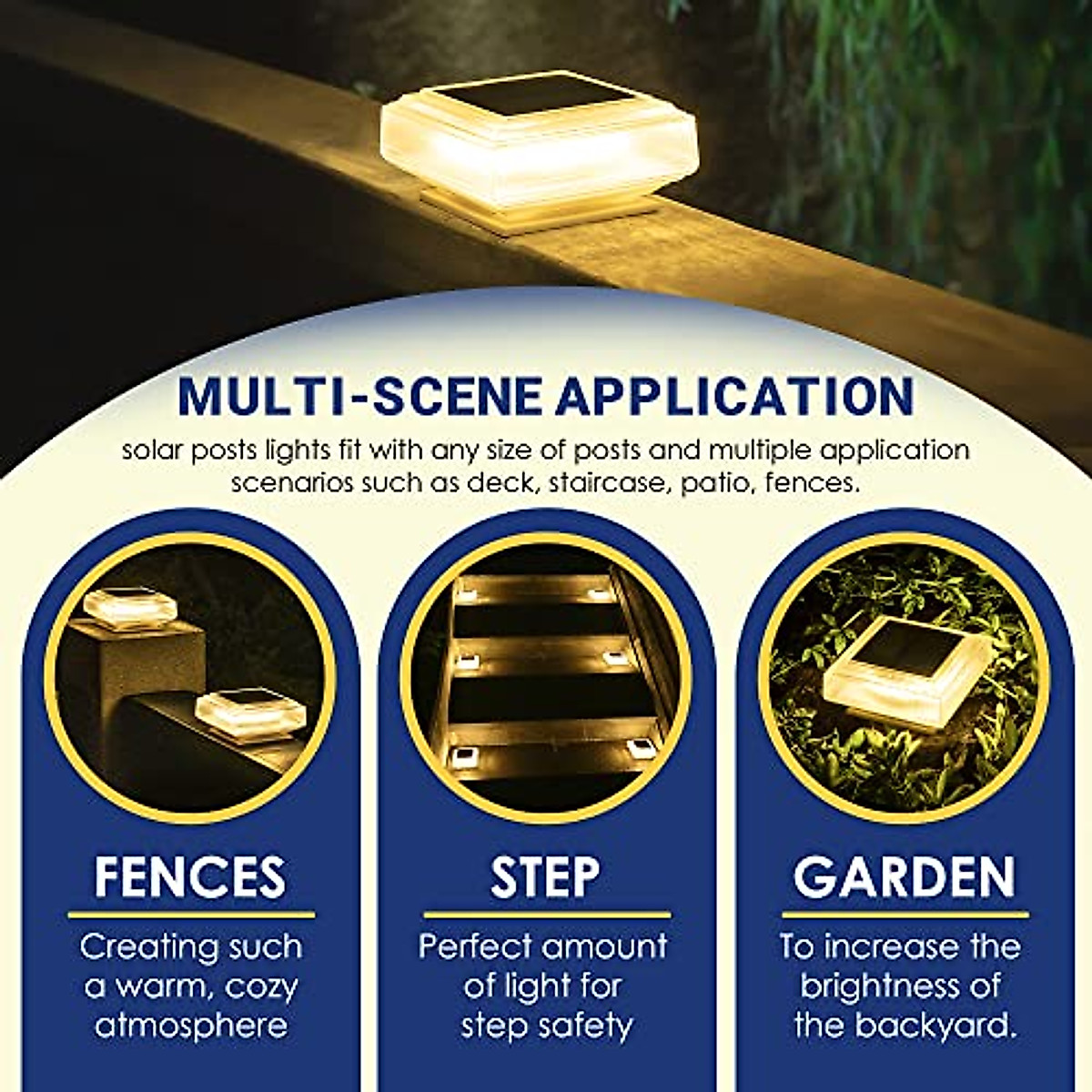 SOLPEX Outdoor Post Cap Lights - 35 Lumens, 30 LED Super Bright, Warm White, 2 Pack for Fence, Deck or Patio