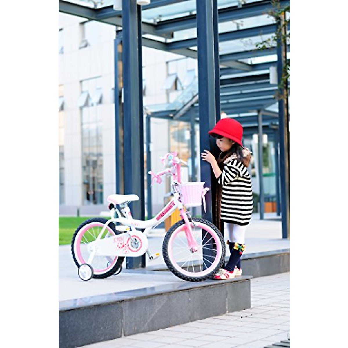 Royalbaby Princess Girl Children's Bicycle Outdoor Ride-On Bike with Training Wheels, Kickstand, Adjustable Seat and Basket, 16 Inch, Jenny/White-Pink