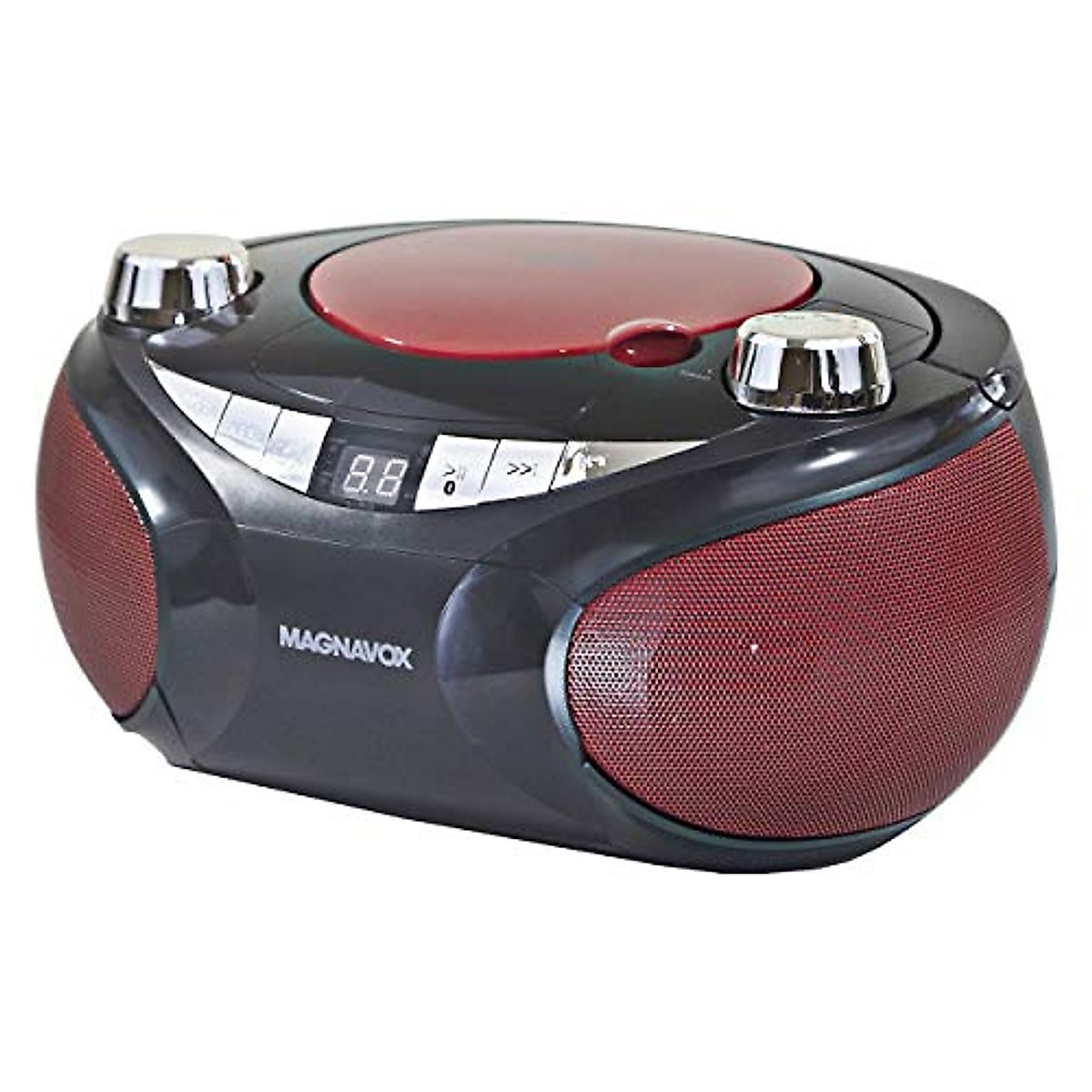 Magnavox MD6949 Portable Top Loading CD Boombox with AM/FM Stereo Radio and Bluetooth Wireless Technology in Red and Black | CD-R/CD-RW Compatible | LED Display |
