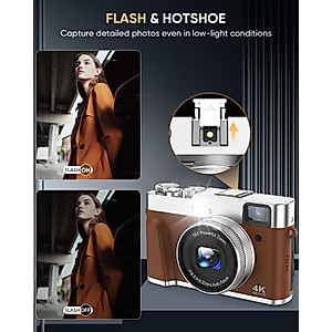 NEZINI 4K Digital Camera,Auto Focus 48MP Vlogging Camera for YouTube and Anti-Shake Video Camera with Viewfinder Flash & Dial,16X Zoom Travel Portable Camera with 32GB Card,2 Batteries