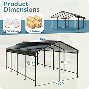 VIWAT Carport 12x20 FT Metal Carport with Enhanced Base Outdoor Heavy Duty Garage Galvanized Car Shelter for Pickup, Boat, Car and Tractors