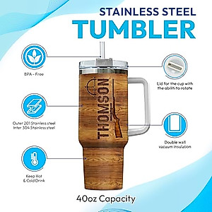 Hyturtle Personalized Hunting Gifts For Men-Deer Hunting Tumbler 40oz with Handle & Straw-Stainless Steel Travel Coffee Cup With Lid Gift For Dad Him Boy Husband-Birthday Christmas Gifts For Hunters