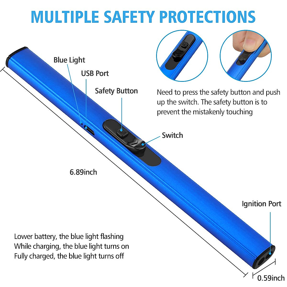 2 Pack Candle Electric Lighter, USB Rechargeable Arc Plasma Windproof Portable Flameless Lighter, No Fuel Needed, Sleek Design, Triple Safety, Perfect for Kitchen Camping Xmas, Blue+Gold