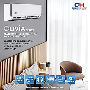 Cooper & Hunter Dual 2 Zone 9,000 + 9,000 BTU Ductless Mini Split AC/Heating System, Pre-Charged, 22.5 SEER, Including 25ft Copper Line Set And Communication Wires