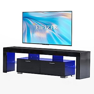 Eifizek Modern LED TV Stand for 75 inch TV, Entertainment Center with Storage, Black LED TV Stand for Living Room, Bedroom