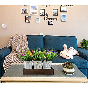 CALAVAK Decorative Centerpiece Wooden Tray with 3 Metal Potted Artificial Babys Breath Gypsophila Plant Flowers Rustic Country Farmhouse Décor for Dining Room, Living Room and Kitchen Table