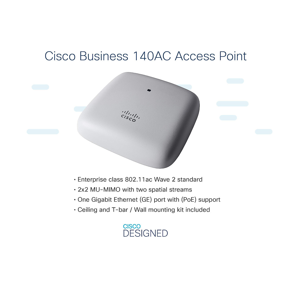 Cisco Business 140AC Wi-Fi Access Point, 802.11ac, 2x2, 1 GbE Port, Ceiling Mount,3 Pack Bundle,Limited Lifetime Protection (3-CBW140AC-B)