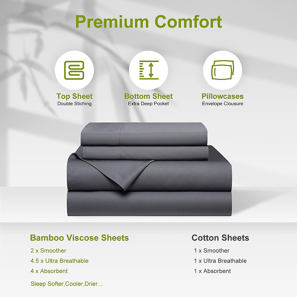 Ivellow Deep Pocket King Sheets, Rayon Derived from Bamboo, Extra Deep Pocket up to 18"-24", Hotel Luxury Cooling Sheets for King Size Bed, Silky Soft, Smooth, Breathable Bed Sheets Grey