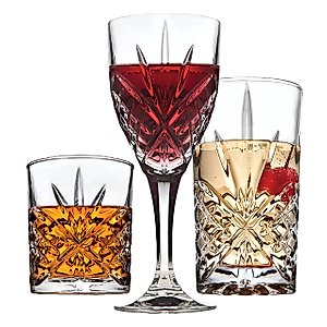 Godinger Mixed Drinkware Set, 4 Wine Glasses 4 Highball Glasses 4 Whiskey Glasses, Drinking Glasses Set, Glass Cups Glasses - Dublin Crystal Collection, Set of 12