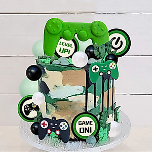 19PCS Video Game Themes Cake Toppers Game Controllers Cake Decorations Gaming Party Decoration for Man Or Gaming Party Cake Decoration (Green)