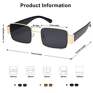 SOJOS Fashion Rectangle Sunglasses for Women Men Retro Vintage Narrow Sun Glasses SJ1162, Gold/Grey