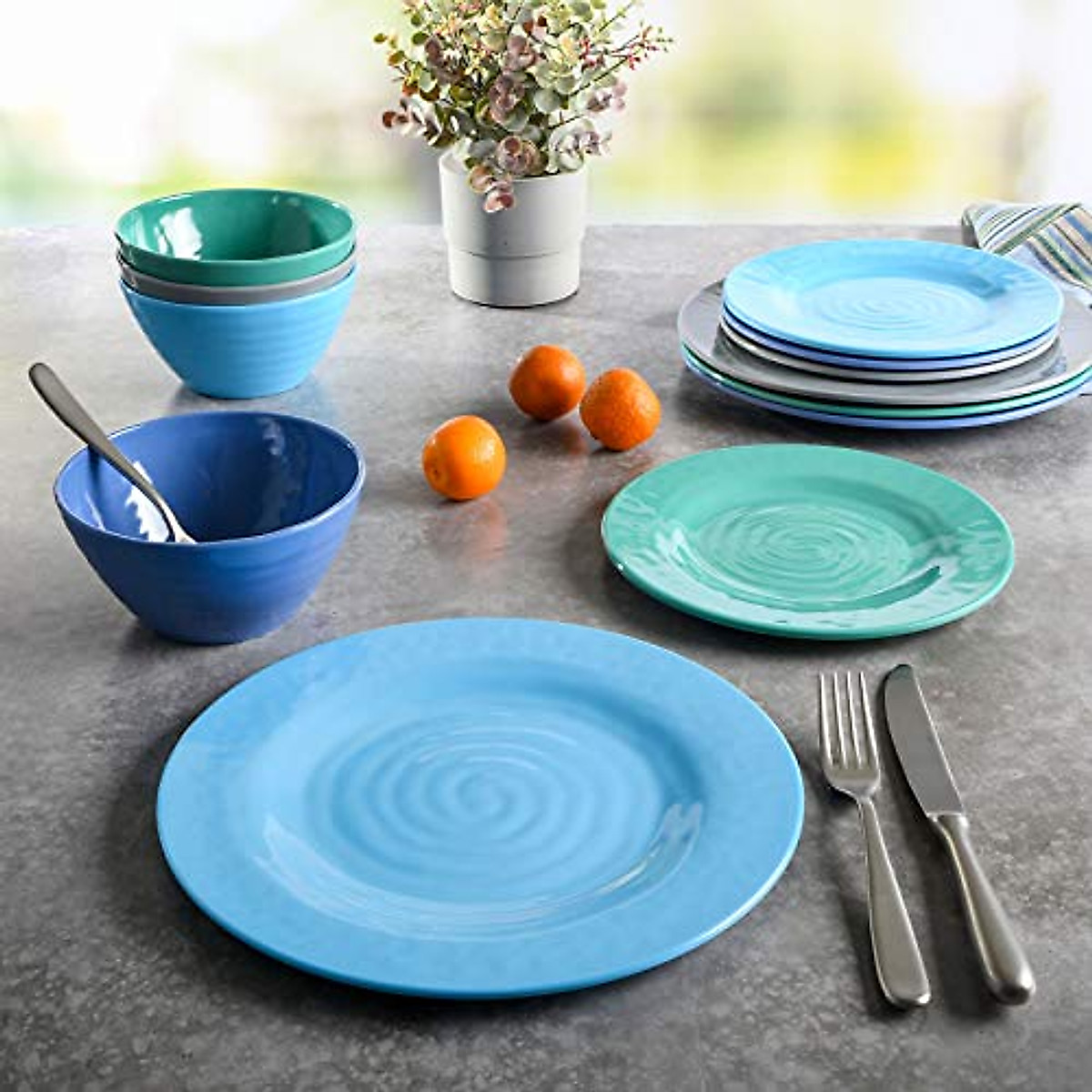 Gibson Home Melamine Dinnerware Set, Service for Four (12pcs), Blue (Brist)