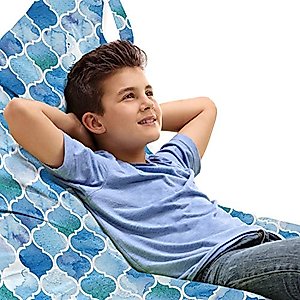 Ambesonne Moroccan Lounger Chair Bag, Oriental Style Mosaic Pattern in Watercolor Paint Retro Style Artwork Print, High Capacity Storage with Handle Container, Lounger Size, Pale Blue