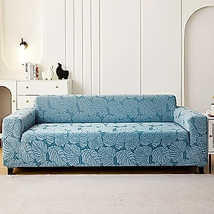 GUYIRT Sofa Slipcovers 3 Seater, Jacquard Couch Sofa Cover, Form Fit Slip Resistant Universal Furniture Protector for Living Room-Blue-4 Seater 235-300cm