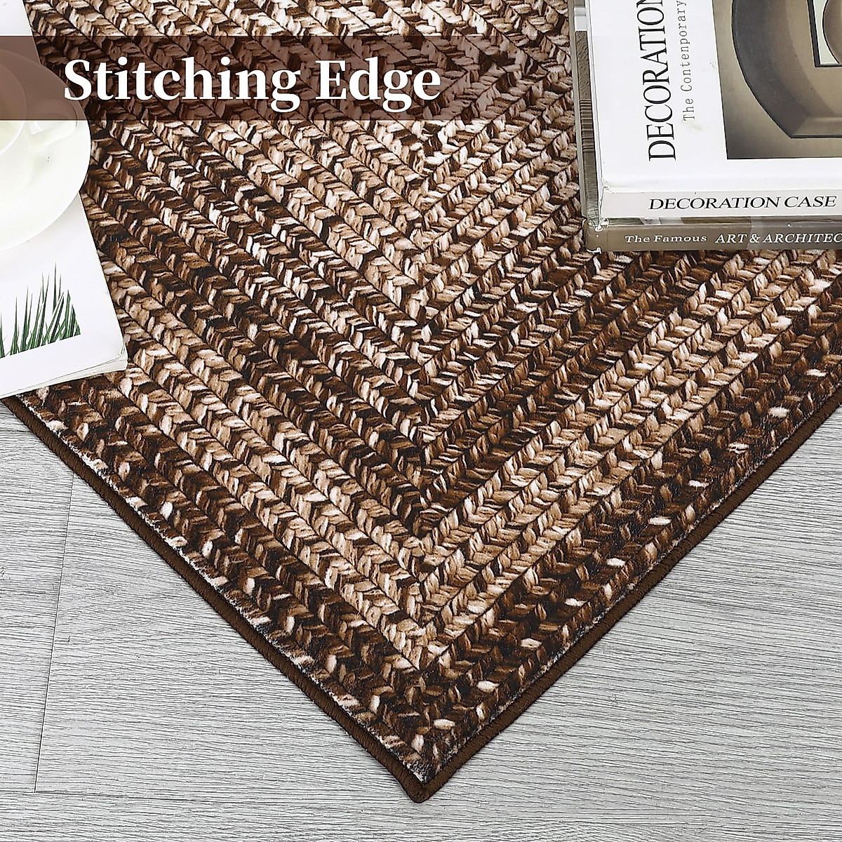 LUXLOOM Washable Rug 8x10 Area Rugs for Living Room Modern Bedroom Rug Brown Rug Imitation Braided Large Area Rug Non Slip Throw Rugs Stain Resistant Carpet for Nursery Dining Room 8'x10' Dark Brown