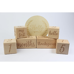 Baby Milestone Blocks - Monthly Baby Milestone Wood Blocks for Keepsake Photography - Set of 6 Baby Age Blocks for Pictures Ages Newborn to Weeks, Months, Years with Welcome Baby Age Sign & Bag