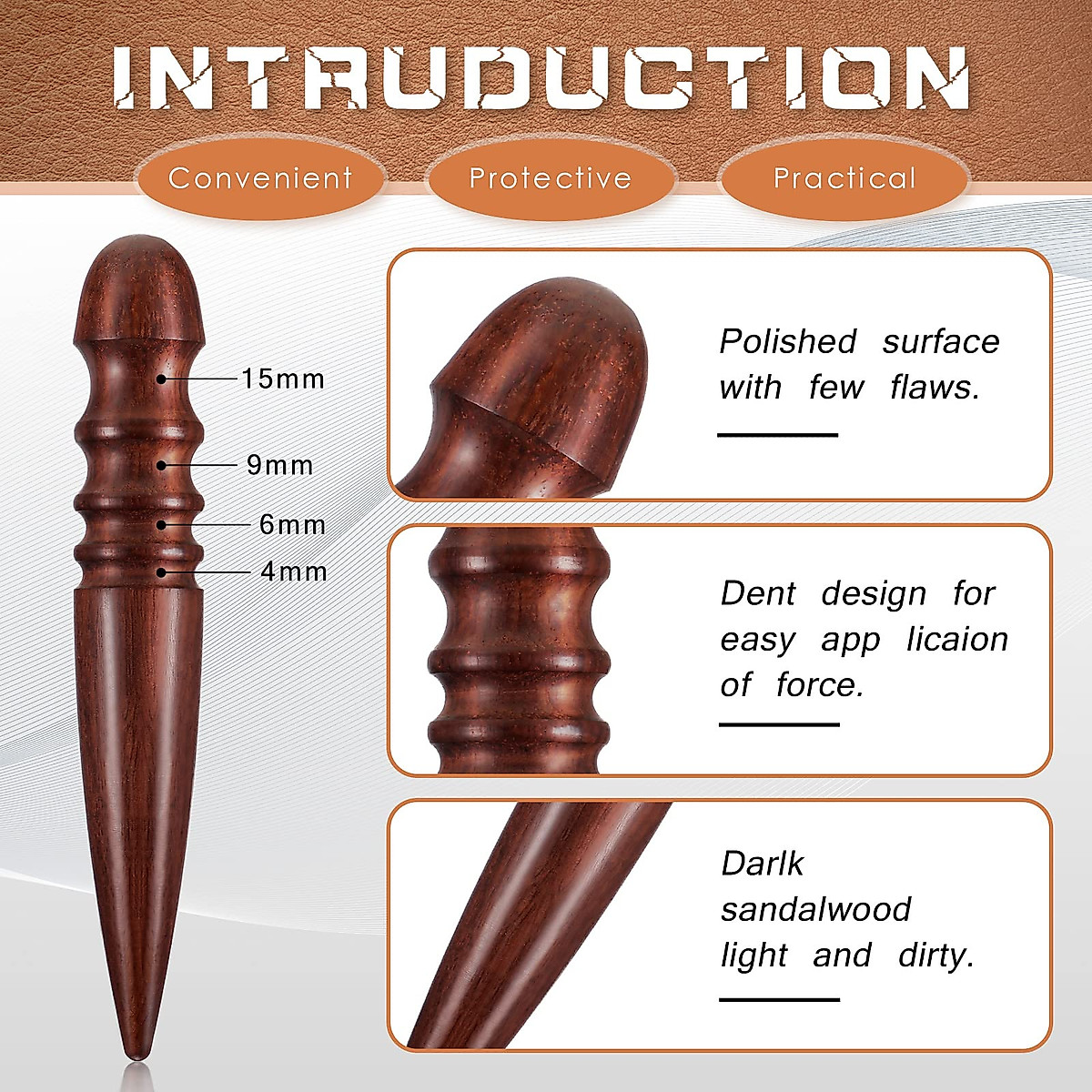 5 Pieces Leather Knife Set Includes 7 in 1 Leather Groover Tool 2 Pieces Leather Edge Beveler Leather Cutting Knife Sandalwood Leather Craft Device, Handle Leather Tools for DIY Leather Craft Cutting