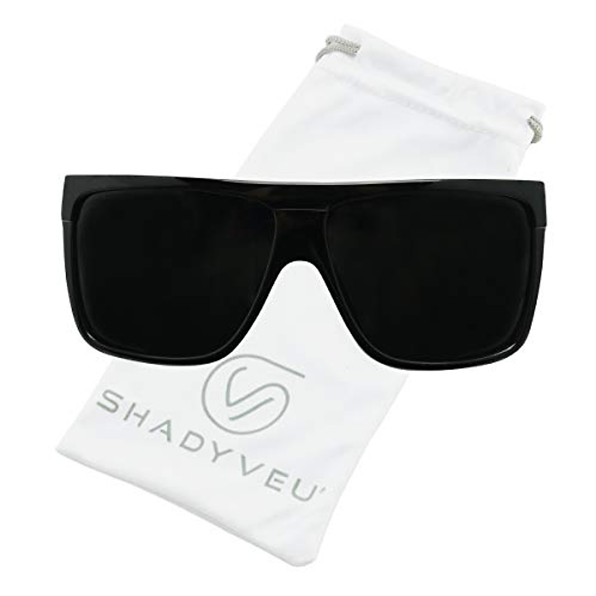 ShadyVEU Super Dark Round Sunglasses UV400 Casual Blacked Out 80's Retro Shades (Glossy Black Flat Top Frame, Dark Black)
