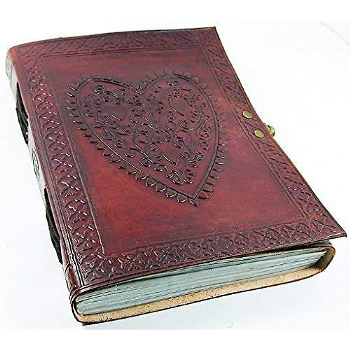 cuero Vintage Heart Embossed Leather Journal/Instagram Photo Album (Handmade Paper) - Coptic Bound with Lock Closure - Heart Journal (Brown)