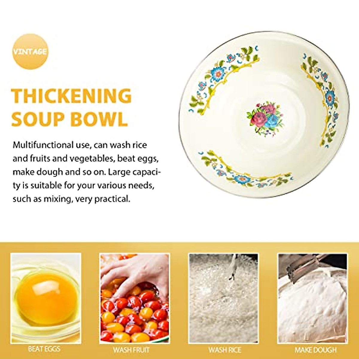 Cabilock Retro Serving Bowls Enamel Basin Vintage Style Basin Mixing Bowl Thickened Soup Bowl Food Container Enameled Washing Basin Colored Home Enamelware Kitchen Enamel Soup Bowl