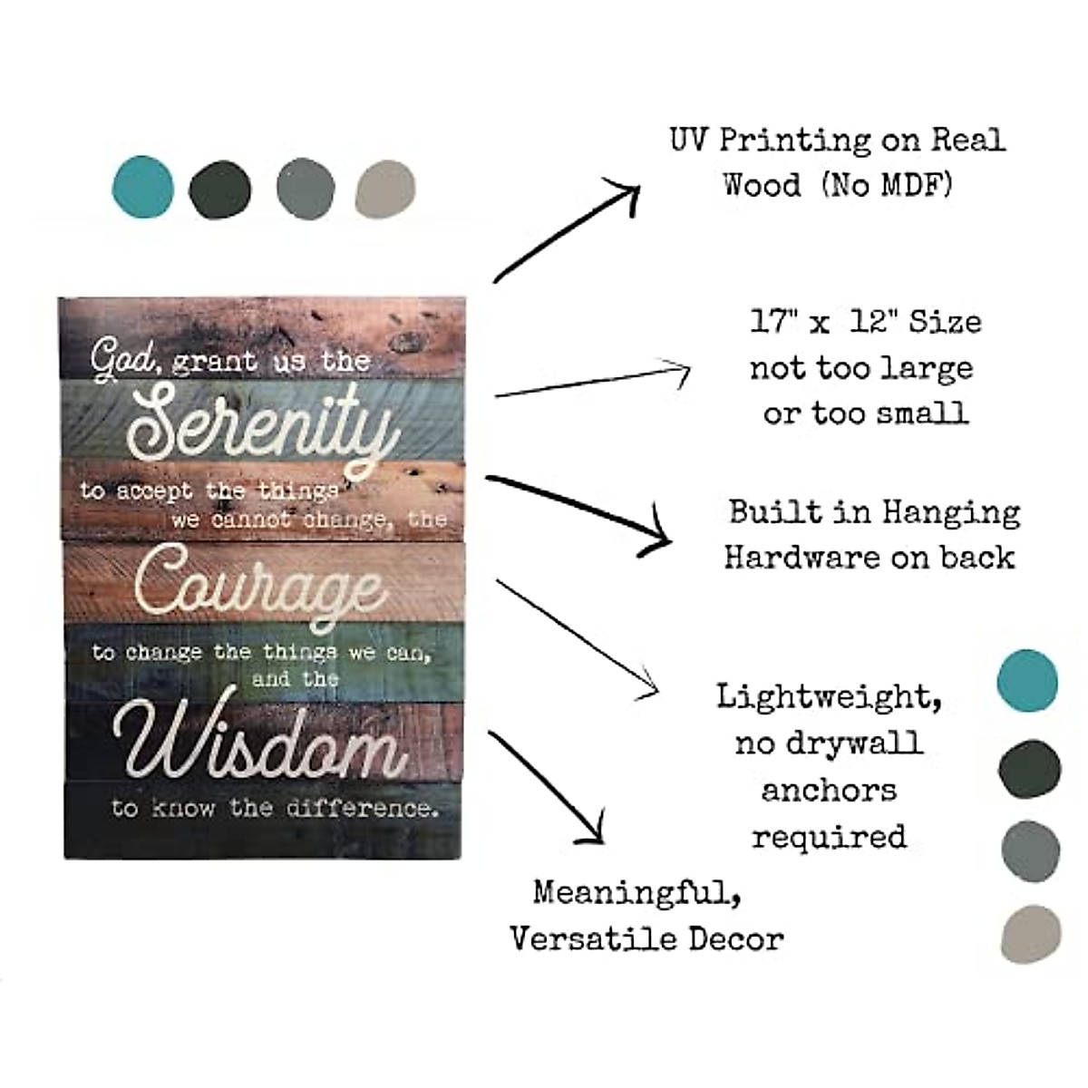 Rustic Serenity Prayer Wall Decor - Real Wood Serenity Prayer Sign - 12"x17" - Charming Farmhouse Serenity Sign Decor - Pallet Serenity Prayer Wall Art